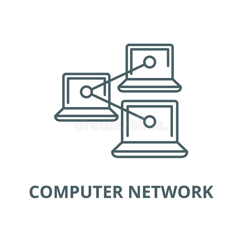 Computer Work Network Line Icon, Vector. Computer Work Network Outline ...