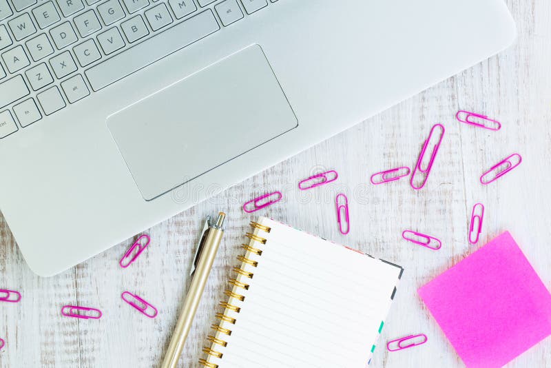 Computer Work Office Desk with Laptop and Notebook Stock Image - Image ...