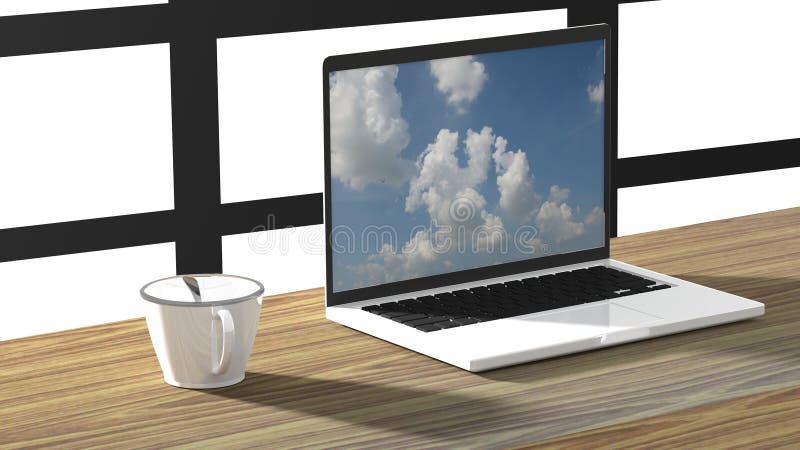 Computer on work stock illustration. Illustration of room - 59191204