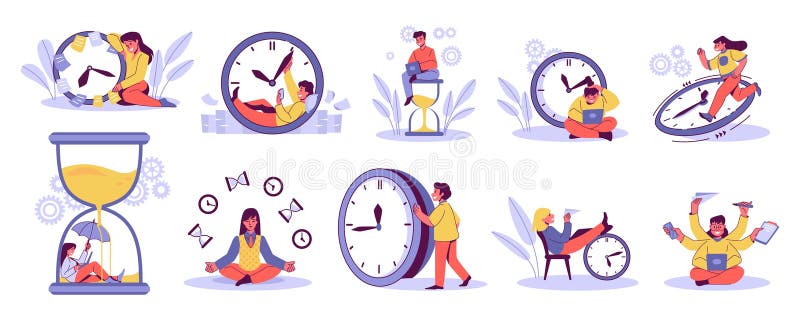Computer Work. Time Management. Schedule Control by Watch. People with ...