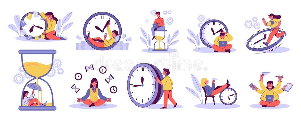 Computer Work. Time Management. Schedule Control by Watch. People with ...