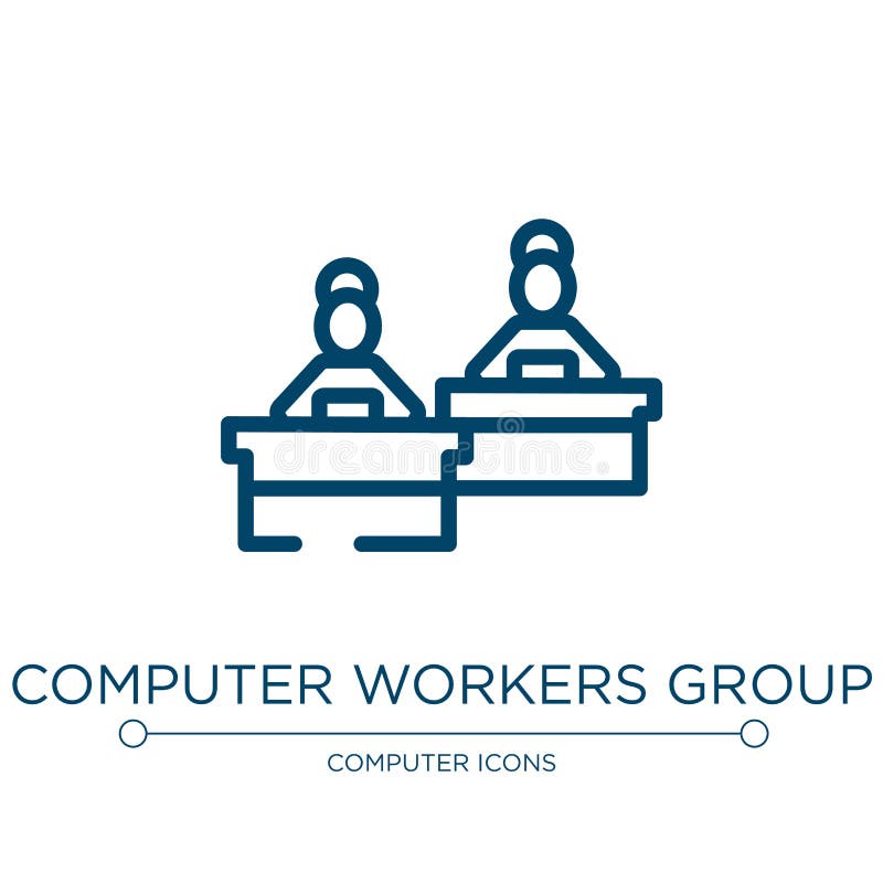 Computer Workers Group Icon. Linear Vector Illustration from Computer ...