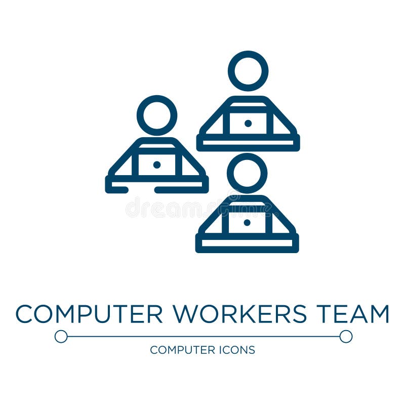 Computer Workers Team Icon. Linear Vector Illustration from Computer ...
