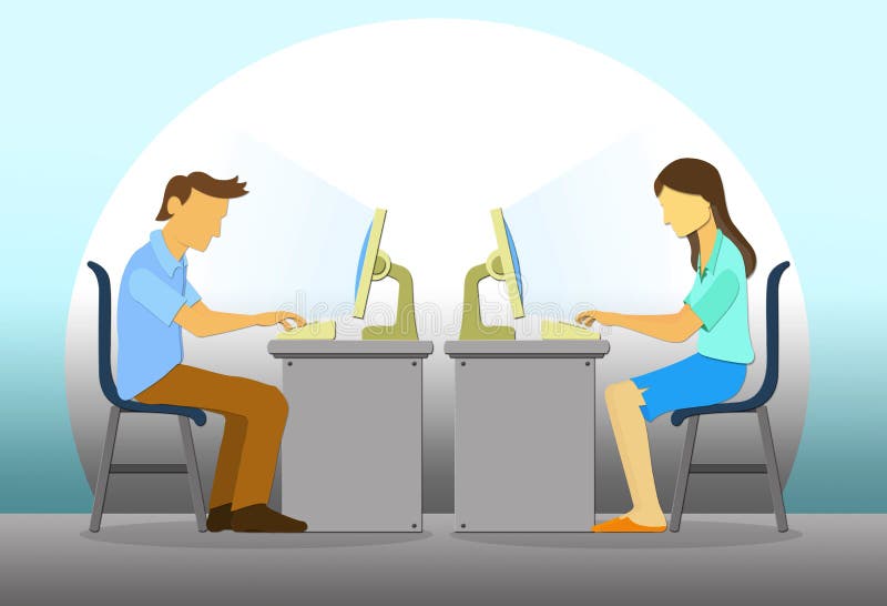 Computer working in office stock illustration. Illustration of cartoon ...