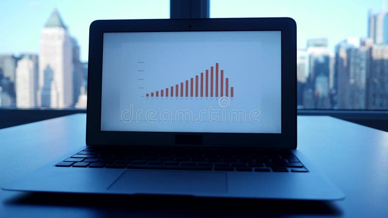 Computer Workplace Desk View in Modern City Office Workspace Stock ...