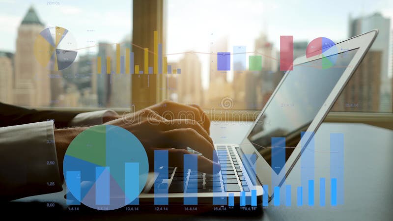 Computer Workplace Desk View in Modern City Office Workspace Stock ...