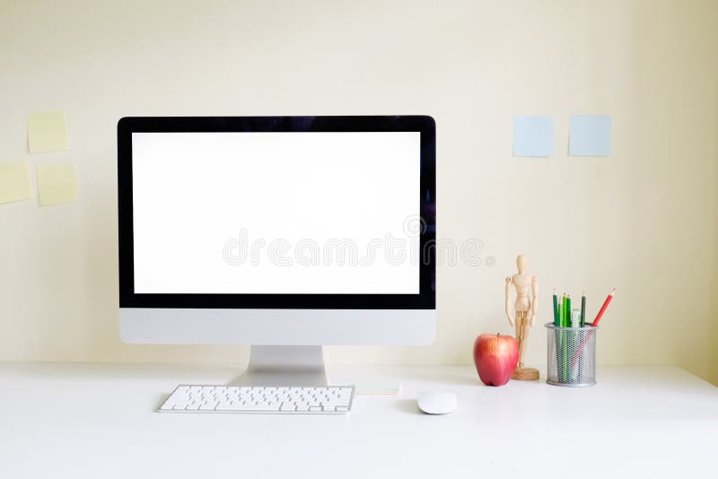 Computer on Workspace with Colour Pencil Artist Workplace. Stock Image ...