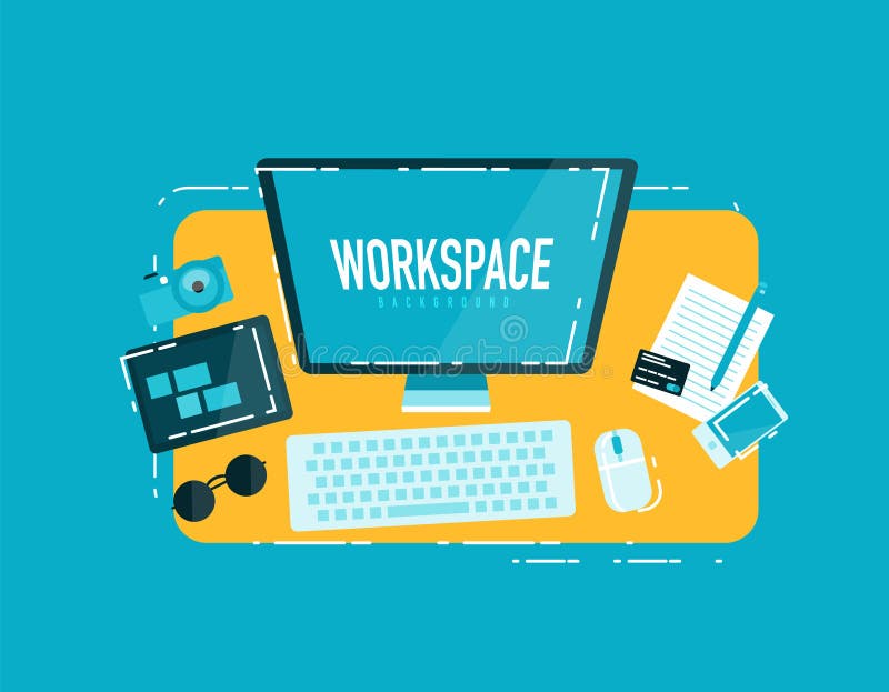 Computer workspace concept stock vector. Illustration of business ...