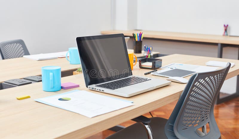 Computer Workspace with Laptop PC Stock Image - Image of infrastructure ...