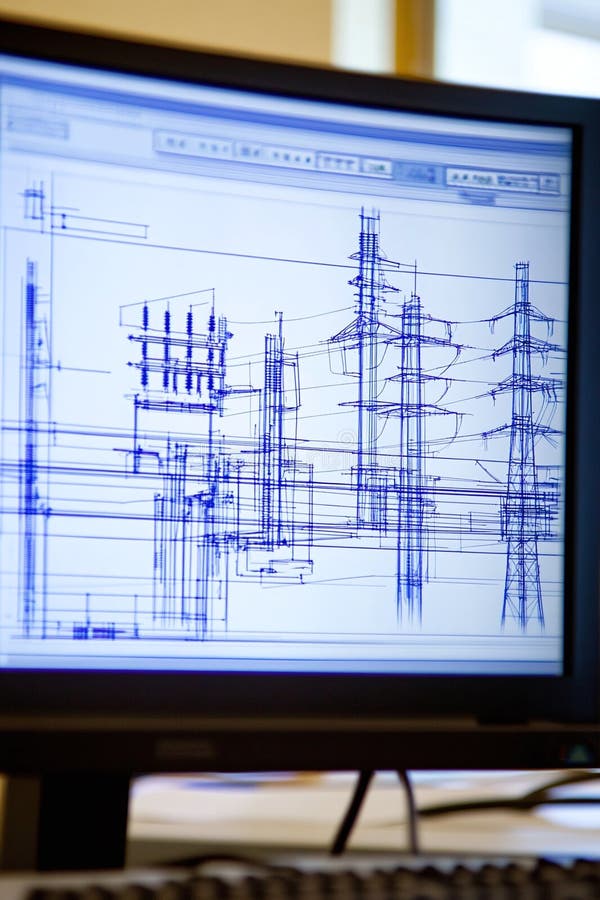 Computer Workstation with CAD Designs of High-voltage Power Lines ...