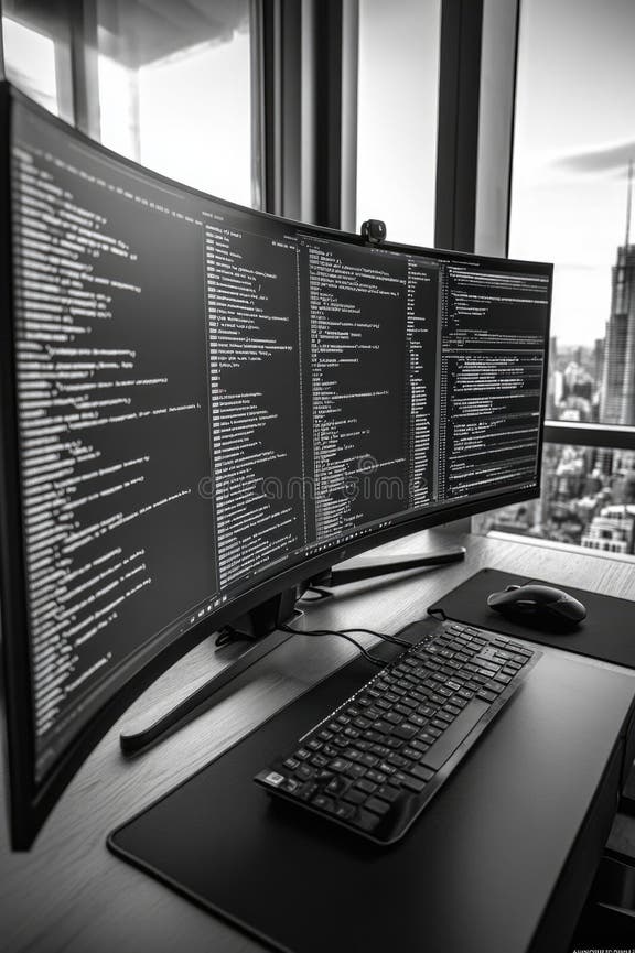 Computer Workstation with Dual Screens Stock Photo - Image of computer ...