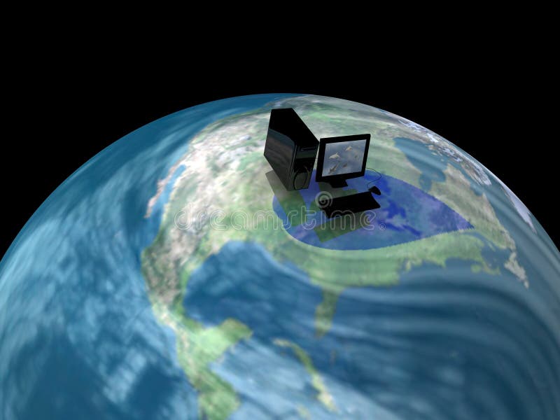 Computer on world stock illustration. Illustration of universal - 4552549