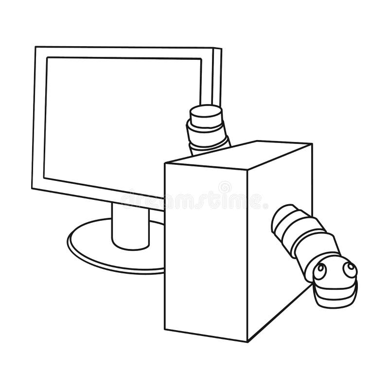 Computer Worm Icon in Outline Style Isolated on White Background. Stock ...