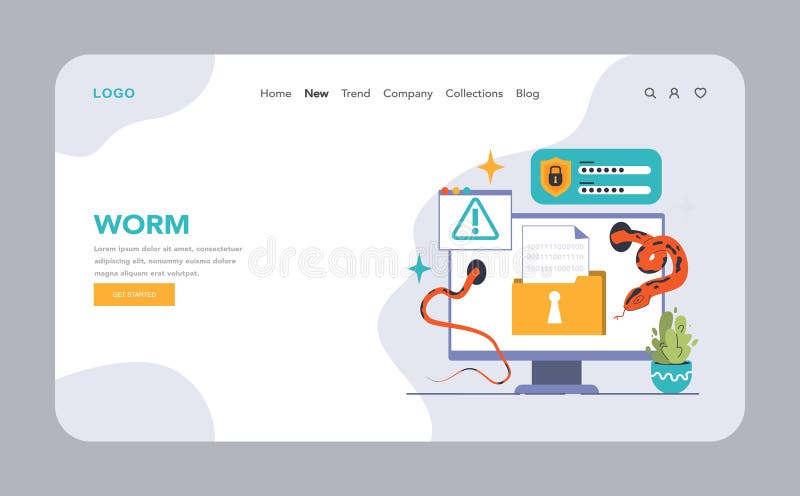 Computer Worm Threat Depiction. Flat Stock Vector - Illustration of ...