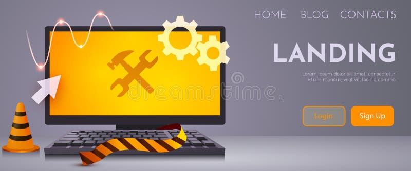 Computer with Wrench and Hammer on the Screen. Computer Repair Service ...