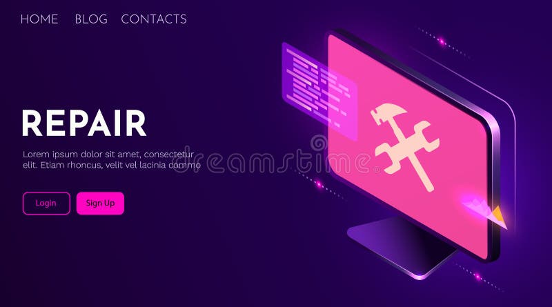 Computer with Wrench and Hammer on the Screen. Computer Repair Service ...