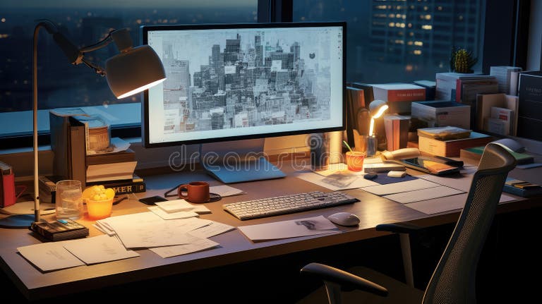 Computer writers desk stock illustration. Illustration of digital ...