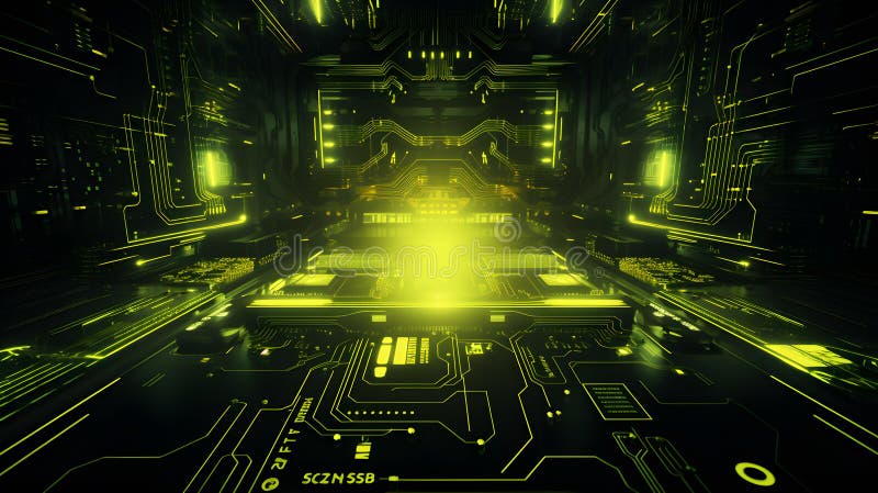 Computer Yellow Digital Abstract Background. Neural Network AI ...