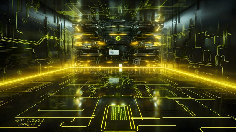 Computer Yellow Digital Abstract Background. Neural Network AI ...