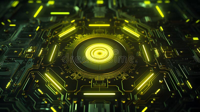 Computer Yellow Digital Abstract Background. Neural Network AI ...
