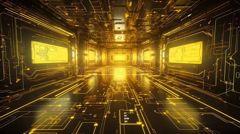 Computer Yellow Digital Abstract Background. Neural Network AI ...