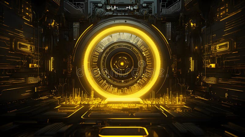 Computer Yellow Digital Abstract Background. Neural Network AI ...