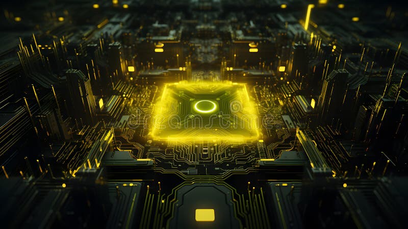 Computer Yellow Digital Abstract Background. Neural Network AI ...