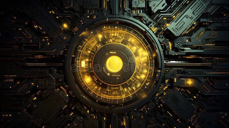Computer Yellow Digital Abstract Background. Neural Network AI ...