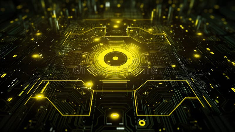 Computer Yellow Digital Abstract Background. Neural Network AI ...
