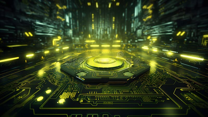 Computer Yellow Digital Abstract Background. Neural Network AI ...