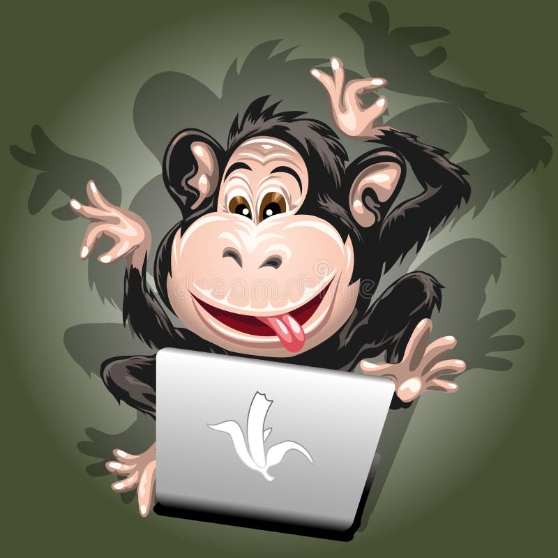 Scimmia Sveglia Che Gioca Computer Illustrazione Vettoriale ...