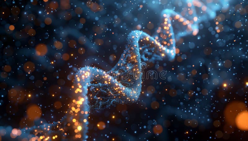 Computergenerated DNA Structure with Electric Blue Particles in the ...