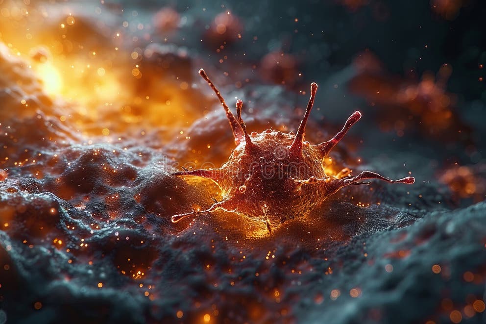 Computergenerated Image of a Virus in a Cell, Electric Blue Glow in ...