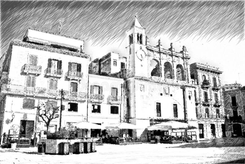 Black and White Drawing Representing One of the Squares in the Historic ...