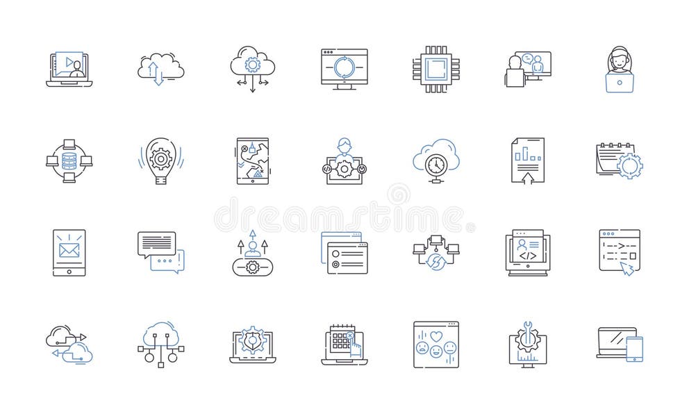 Computerized Systems Line Icons Collection. Automation, Digitalization, Integration, Blockchain ...