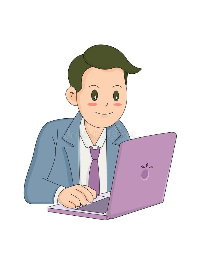 Businessman in Suit Working on Computer - Professional Cartoon Stock ...