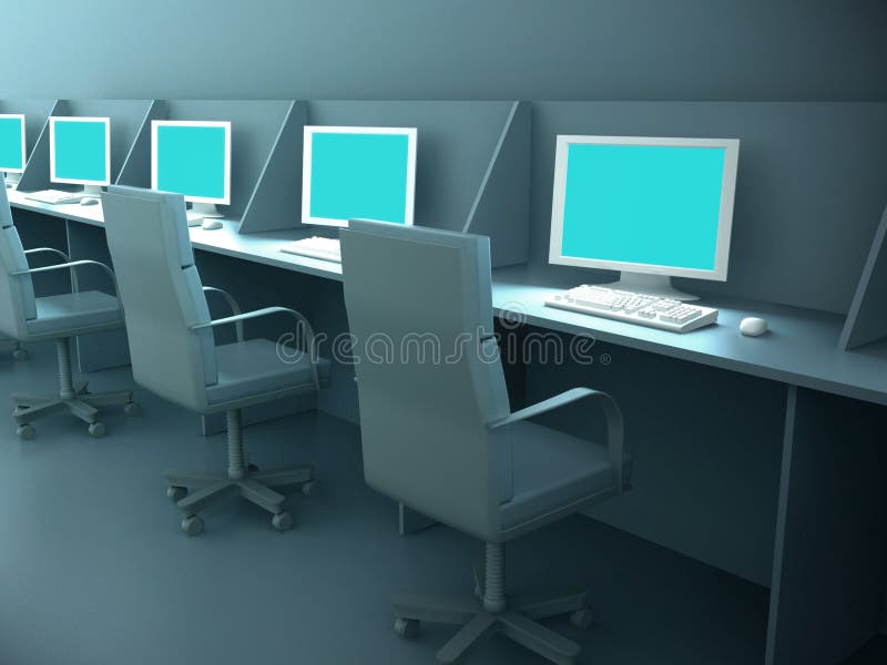 Reihe Der Computer Auf Einem Schreibtisch Stock Abbildung ...