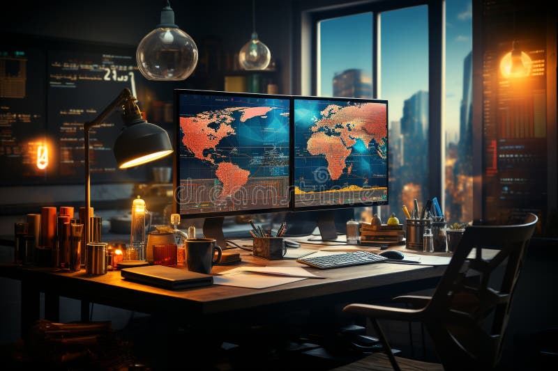 Computers with Business Graphics Stock Illustration - Illustration of ...