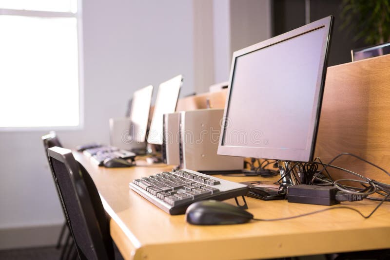 University Classroom With Computers Stock Image - Image of desk ...
