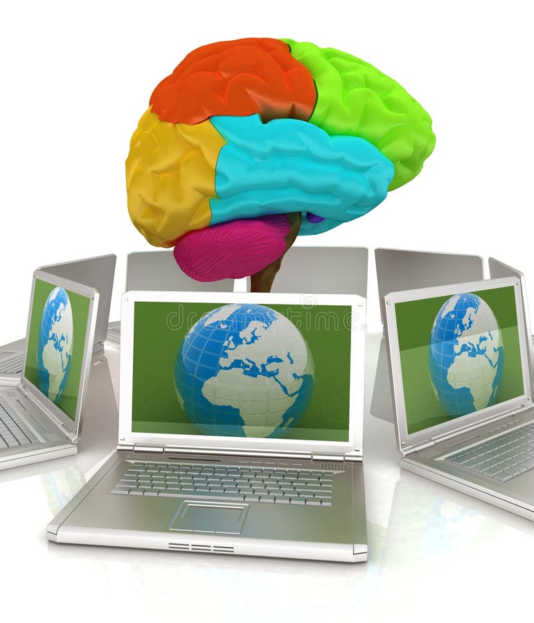 Computers Connected To Central Brain Stock Illustration - Illustration ...