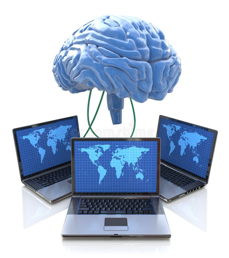 Computers Connected To Central Brain Stock Illustration - Illustration ... Computers Connected To Central Brain Stock Illustration - Illustration ...