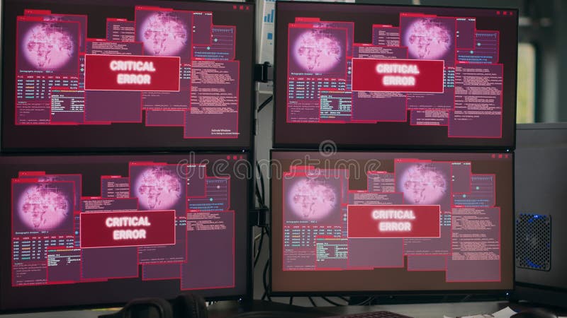 Critical Error Message Flashing On Screen With Hacking Alert Stock