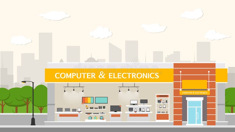 Computers and Electronics Store Building and Interior Stock ...
