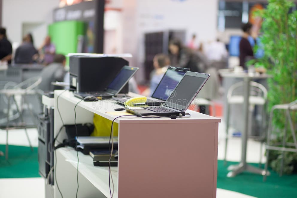 Computers at fair stand stock image. Image of concept - 45823223