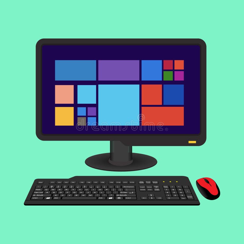 Computers Flat Design Style Icon with Keyboard, Mouse and Simple Color ...