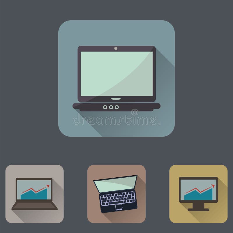 Computers Flat Icons Set with Long Shadow Stock Vector - Illustration ...