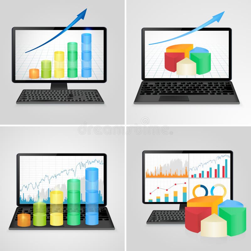 Keyboard and Computer Monitor with Growing Bar Graph and Arrow on ...