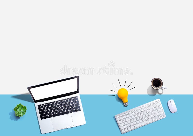 Computers with a Light Bulb Stock Image - Image of telework, bulb ...