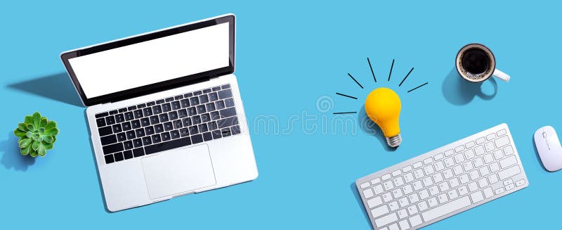 Computers with a Light Bulb Stock Photo - Image of creative, creativity ...