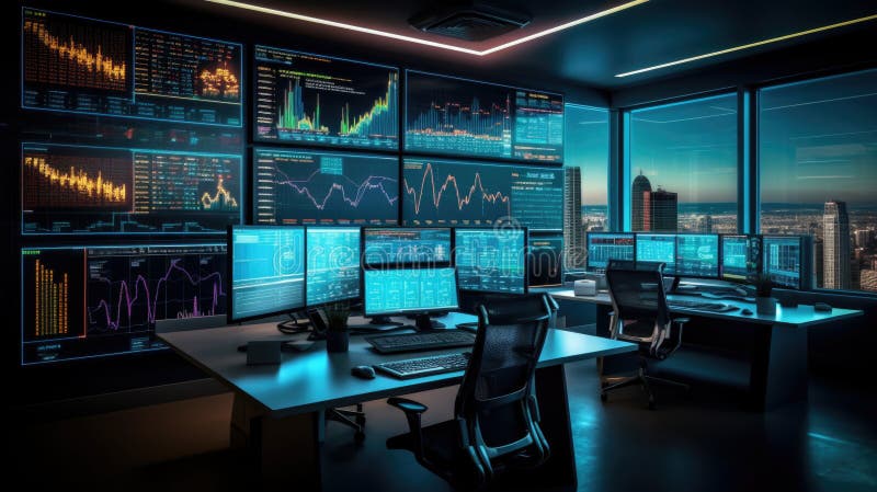 Control Room Monitoring Surveillance Video Camera Control City - Empty ...